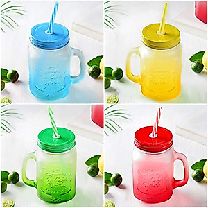 16 oz mason jars drinking glasses mugs with handles colorful straw and lids colored glass Old Fashioned Bottles Cup 4 pack for drinks coffee lemonade water