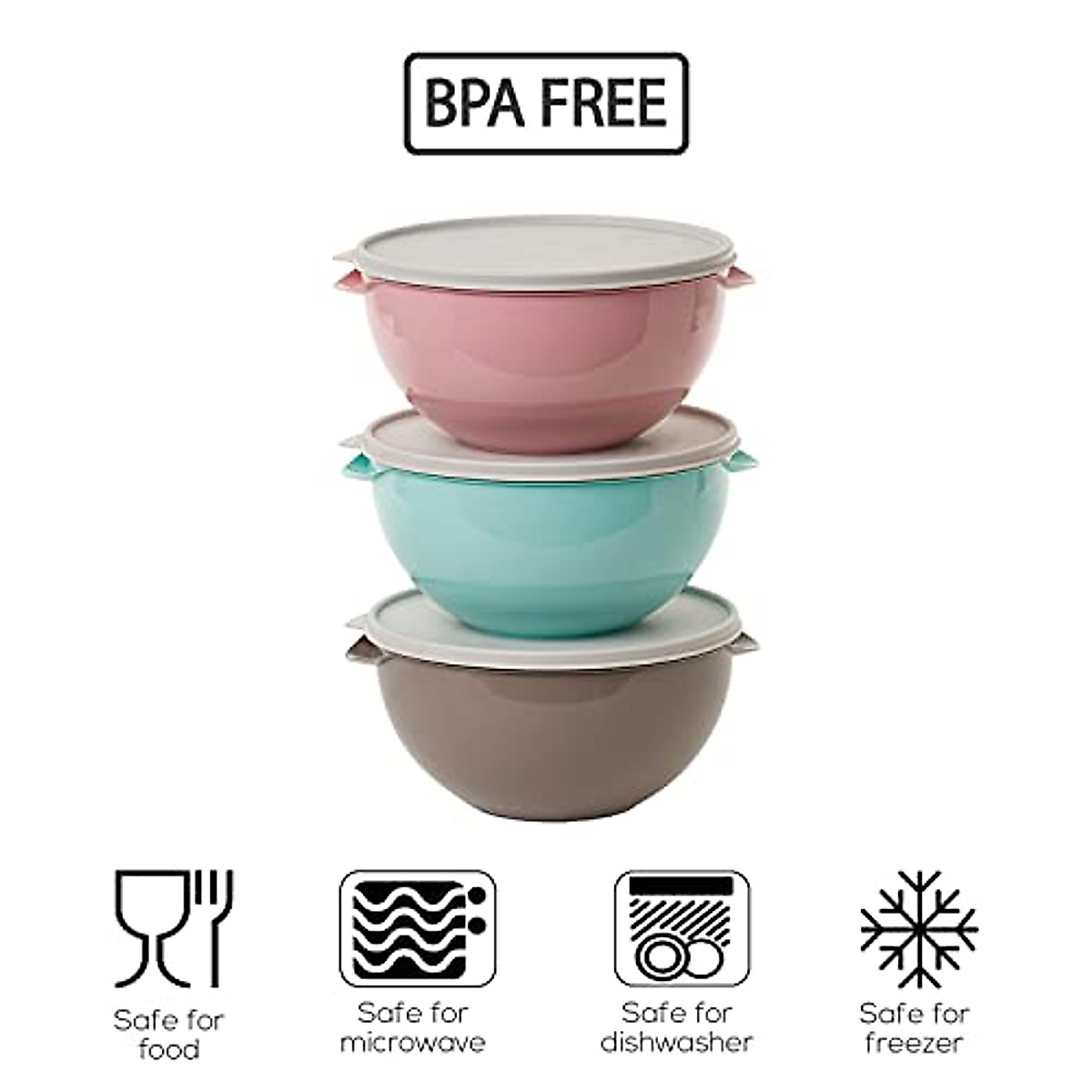 Plasvale - Set Biovita Colorful Plastic Bowls with Lids - 16.90 fl oz - 6 Pieces - Microwave, Freezer and Dishwasher Safe - BPA Free (Multicolor)
