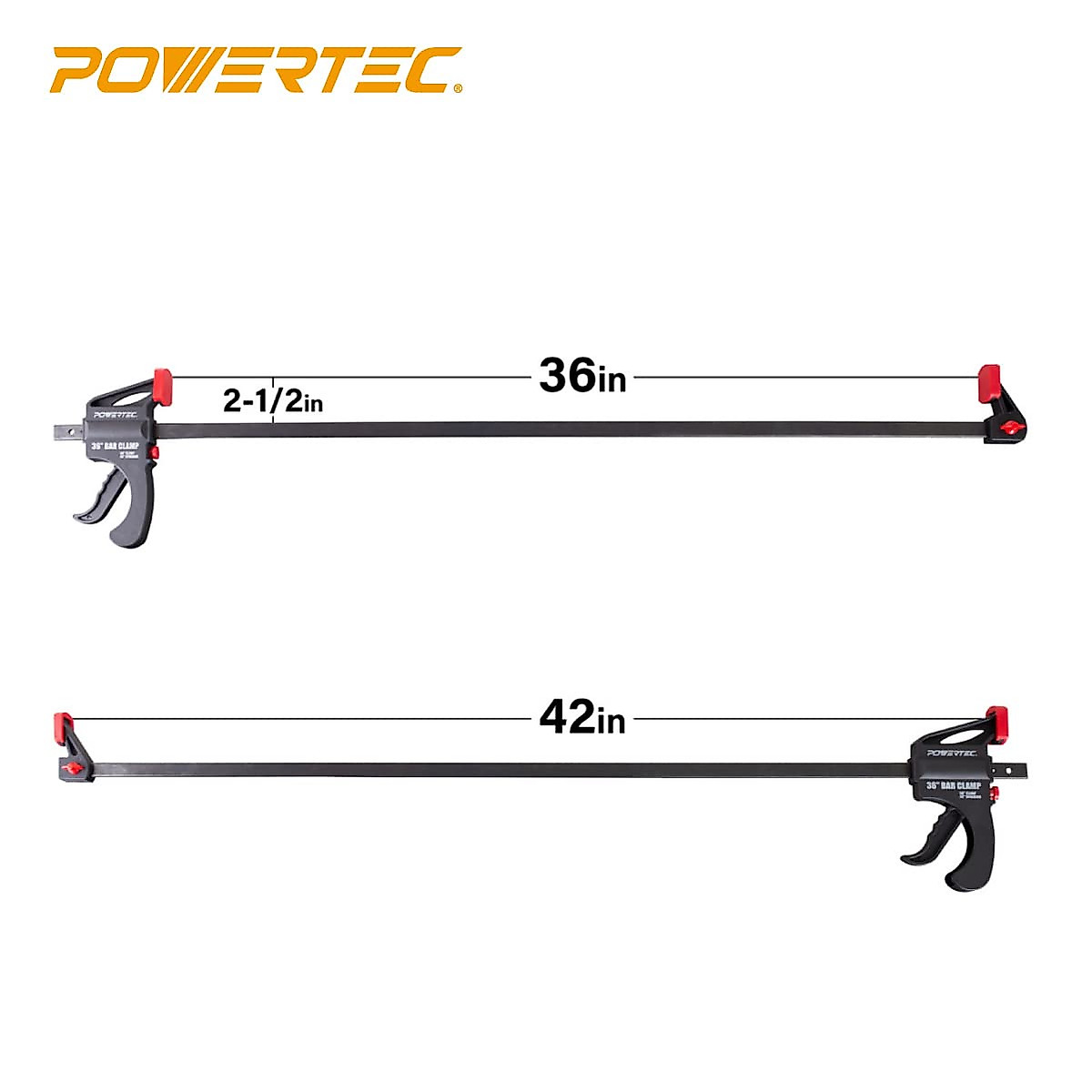 POWERTEC 71789 12", 24" and 36" Bar Clamps with Spreader, Trigger Clamps for Woodworking, One-Handed Carpenter Quick Clamp Sets for Gluing, Wood Clamps for Woodworking Tools, 6 pack