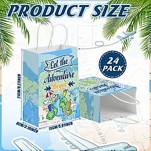 Yeaqee 24 Pcs Adventure Themed Party Favor Bags Adventure Gift Bags Blue World Map Paper Bags with Handle Travel the World Candy Treat Bags Gift Wrapping Bags for Weeding Birthday Party Favor