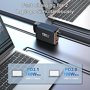 Aftertop 240W USB C Charger, GaN PD3.1 140W PPS45W QC60W Super Fast Charging Station for MacBook Pro 16'' M1/M2, iPad Pro, iPhone 15 14 Plus 13 Pro Max, Galaxy S23/S22, Steam Deck and More