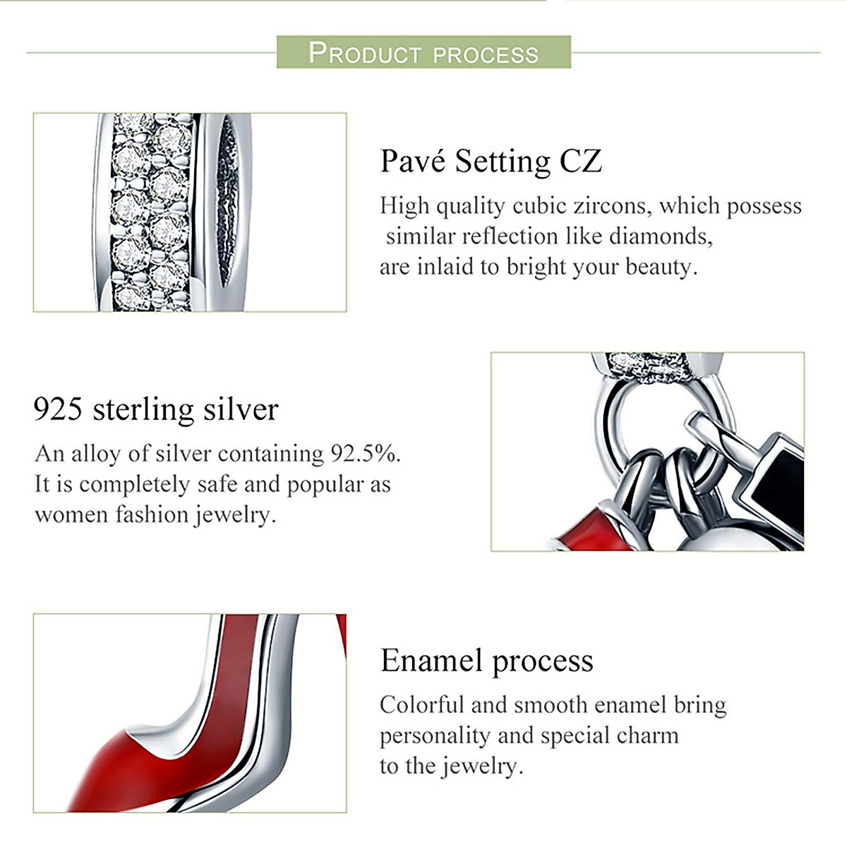 XOYOYZU 925 Sterling Silver High-Heeled Shoes Dangle Charms Clear CZ Charms Fit Snake Chain Bracelet and Necklace (Red shoes)