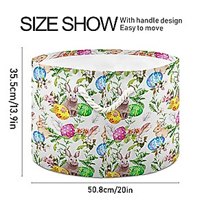 senya Easter Storage Basket Easter Bunny Eggs in Grass Flowers for Toys Clothes Storage Bin Box Laundry Hamper Organizer Bag with Handles