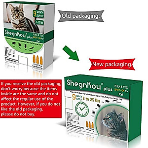 Cat Flea and Tick Treatment and Prevention, Effective Spot-On Made with Natural Formula, 2-25 lbs, (9 Month Supply)