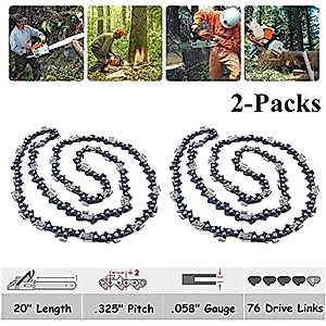 AILEETE 2-Packs 20 inch Chainsaw Chain .325" Pitch - .058" Gauge - 76 Drive Links for Husqvarna Stihl Poulan Craftsman Chainsaws, Fits Blue Max Models 53543 8901 8902 52209