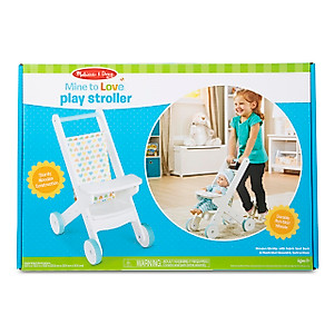 Melissa & Doug Mine to Love Wooden Play Stroller for Dolls-Stuffed Animals - White (18”H x 8”W x 11”D Assembled)