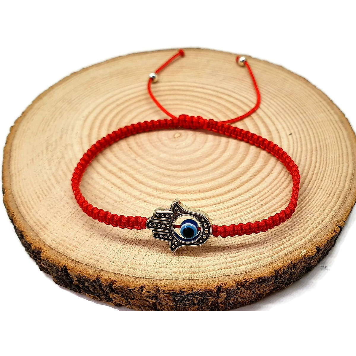 MYSTIC JEWELS by Dalia – Macrame Red String Bracelet for Luck – Blue Turkish Eye with Fatima Hand Hamsa