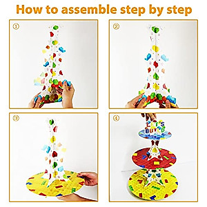 Building Block Cupcake Stand with 24pcs Cupcake Toppers for Blocks Birthday Party Decorations 3 Tire Brick Themed Cupcake Dessert Holder for Building Blocks Baby Shower Party Decor Supplies