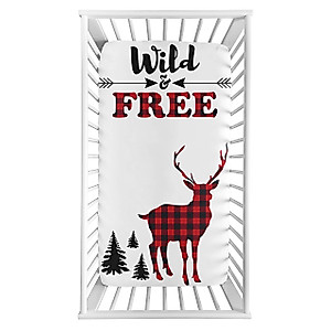 Sweet Jojo Designs Woodland Buffalo Plaid Boy Fitted Crib Sheet Baby or Toddler Bed Nursery Photo Op - Red and Black Rustic Country Deer Lumberjack Arrow