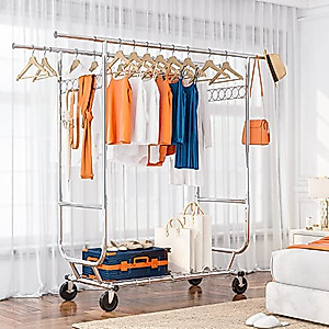 Raybee Clothes Rack Heavy Duty Clothing Rack Loads 600LBS, Clothing Racks for Hanging Clothes, Rolling Clothes Rack with Wheels Garment Rack, Collapsible ＆ Portable Clothing Rack, 76"W x 22"D x 69"H