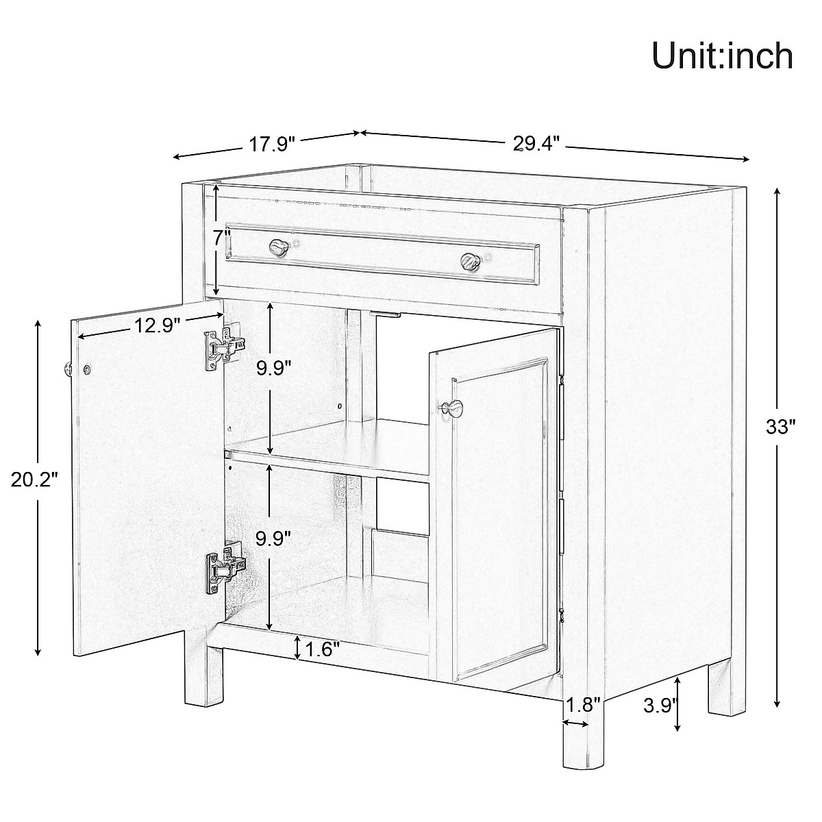 QuixotYDDZ 30" Bathroom Vanity Base Only Without Sink, Bathroom Vanity Cabinet White Bathroom Storage Cabinet with 2 Close Doors and Adjustable Shelf, Solid Wood Frame and MDF Board, Blue