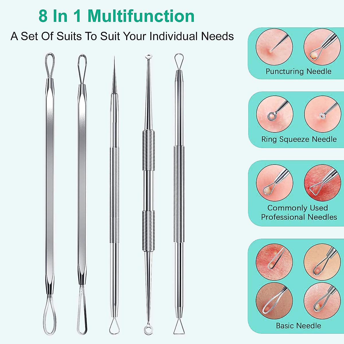 Blackhead Remover Tool,lalasis 5 Pcs Pimple Popper Tool Kit，Blackhead Extractor Tool for Face Comedone Zit Acne Whitehead Blemish Popping Stainless Steel Extraction Tools Set