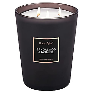 HomeLights Scented Candles | Large Jar Candle - 33.3 Oz. Natural Soy Aromatherapy Candles | Up to 130 Hours Burn Time with 3 Cotton Wicks, Home Decorative Fragrance Candles Gift - Sandalwood Jasmine