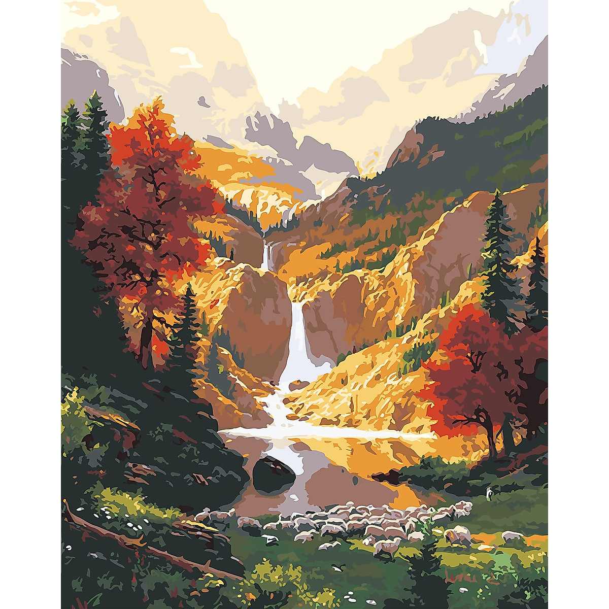QUITEDEW Paint by Number for Adults,Mountain Waterfall Paint by Numbers, Nature Scenery Paint by Number Kits,Suitable for Home Wall Decoration 16x20 Inch