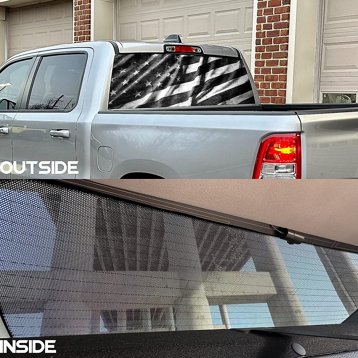 Rzuiytye American Flag Rear Window Decal for Truck,Black Flag Truck Rear Window Decal,American Flag Decals for Truck Car SUV (Black,65x17in)