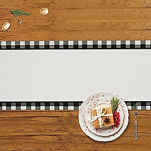 UYPGOIN Waterclor Buffalo Plaid Christmas Trees Table Runner, Seasonal Winter Merry Xmas Holiday Kitchen Dining Decoration for Indoor Outdoor Home Party 13x72 Inches