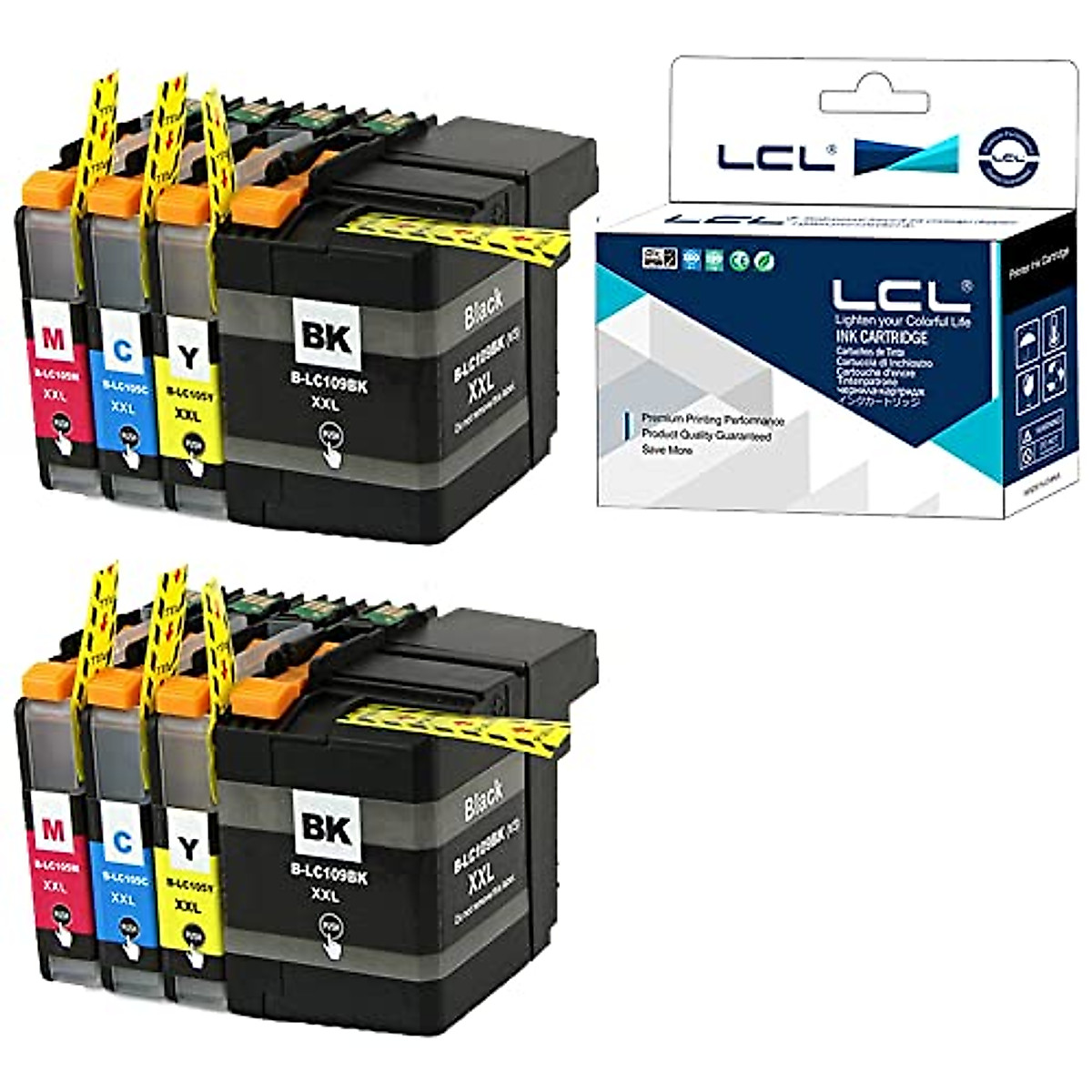 LCL Compatible Ink Cartridge Replacement for Brother LC109 LC105 XXL LC109BK LC105C LC105M LC105Y Super High Yield MFC-J6520DW J6720DW J6920DW (8-Pack 2Black 2Cyan 2Magenta 2Yellow)