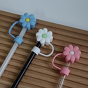 3PCS Straw Covers for Stanley Tumbler, Silicone Straw Cover for Stanley 40 oz, 30 oz, Straw Topper for Stanley Cup, Cap for Stanley Straw Accessories, Straw Cap (Flower)