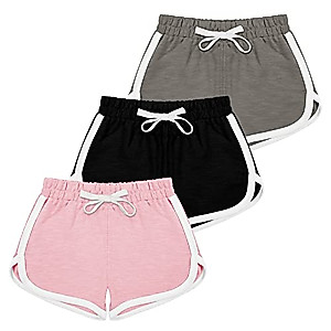 JOCMIC Girls Athletic Shorts 3 Pack Active Running Shorts, Boys Workout Shorts for Kids 7-8 Years Color D