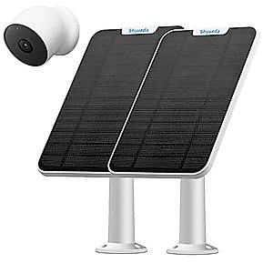 4W Solar Panel Charging Compatible with Google Nest Cam Outdoor/Indoor (Battery),with Anti-Theft Security Chain, IP65 Weatherproof,Includes Secure Wall Mount(White) (2)