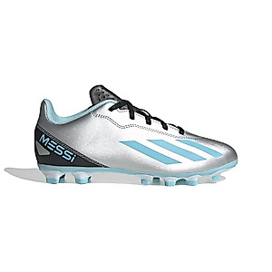 adidas X Crazyfast Messi.4 Firm Ground Sneaker, Silver Metallic/Bliss Blue/Core Black, 2 US Unisex Little Kid