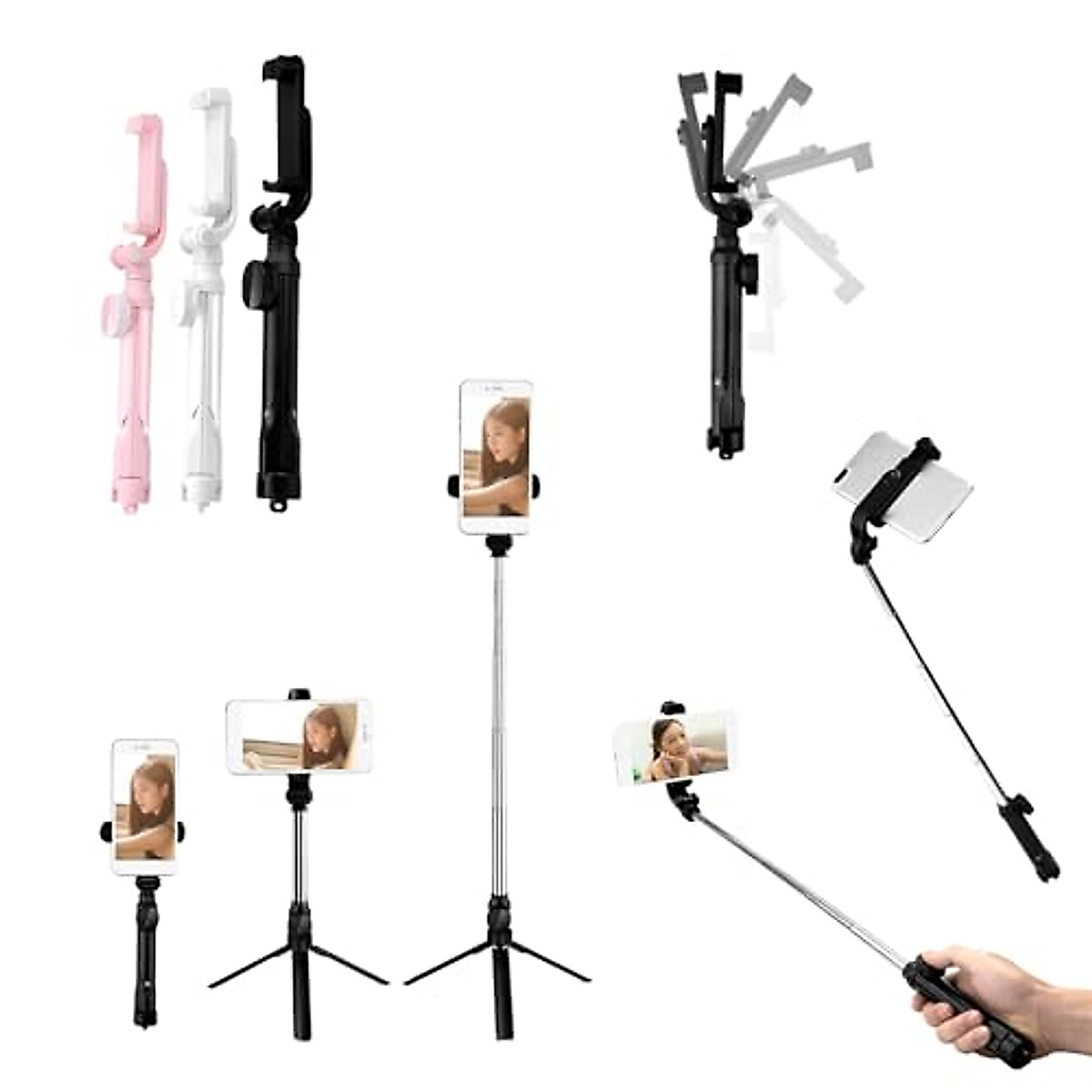 Selfie Stick Retractable Selfie Stick Smartphone Tripod All in One Mobile Phone Tripod with Wireless Remote Shutter (Pink)