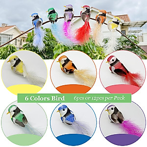 LWINGFLYER 12pcs Clip on Artificial Birds Realistic Small Foam Feather Birds for Spring Tree Decoration Christmas Ornaments Wreaths Crafts Floral Arrangements (Model - 6S01)