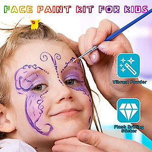 Face Painting Kit for Kids,18 Colors Face Paint Kit with Stencils Professional,Water Based Non Toxic Facepaint Makeup Kit with Gem Sticker Brushes Crayons for School Carnival,Halloween,Christmas Party
