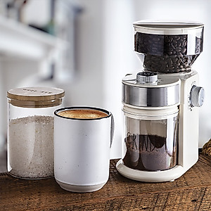 Coffee Grinder, Electric Burr Coffee Grinder, Grinder for Coffee, French Press, Espresso, and Drip Coffee 18 Grinding Settings, Electric Coffee Grinder Labeled "GRIND" in Cream by Rae Dunn