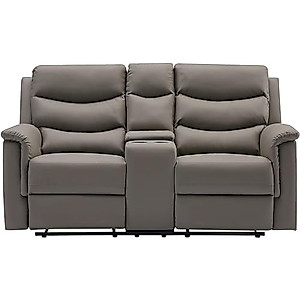 FULife 3+2 Modern Upholstered Manual Sectional Sofa Set with 1 Center Console&4 Cup Holders,Three Seaters Recliner Sofá and Loveseat Couch for Living Room/Apartment/Office/Theater, Gray PU A+B 77.5"W