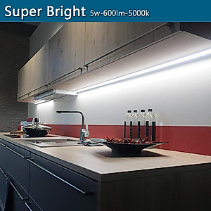 Barrina LED Under Cabinet Lighting, 12 inches, 5W 600LM 5000K, Super Bright, Separately Controllable Shop Light, Strip Lights Bar, Under Counter Lighting Fixture for Kitchen, Cupboard, 6-Pack
