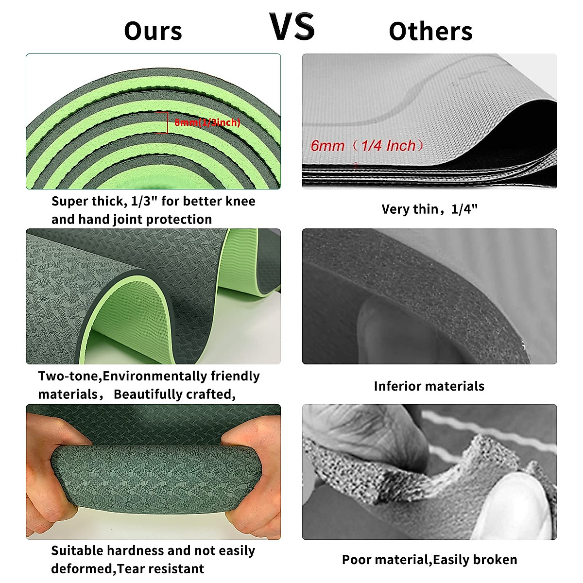 Yoga Mat 1/3 inch QMKGEC Exercise Mats 8mm TPE Non-Slip Extra Thick High-Density Eco Friendly for Yoga Workout Pilates Yoga Mats for Women Men