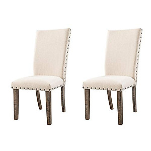 Picket House Furnishings Dex 5PC Dining Set-Table, 4 Upholstered Side Chairs Rustic/Smokey Walnut/Rubber Wood/5 Piece