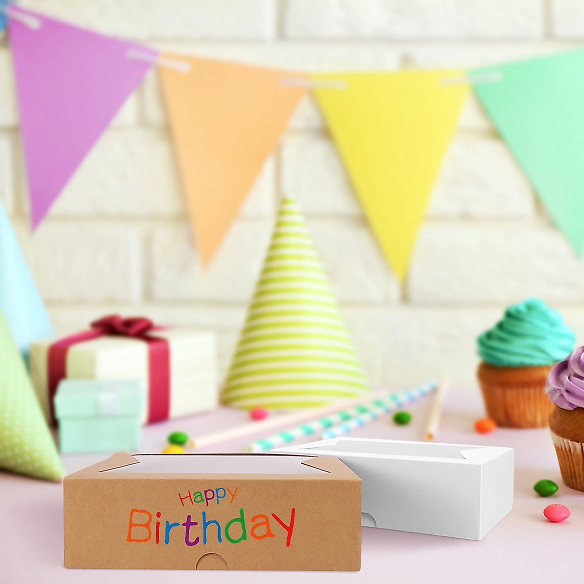 Eupako 8x6x2.5" Cookie Boxes with Window, Brown Gift Boxes for Presents , Auto Pop up Gift Box, Kraft Paper Pastry Boxes for Bakery, Cookies, Donuts, Candy - 25 Pack