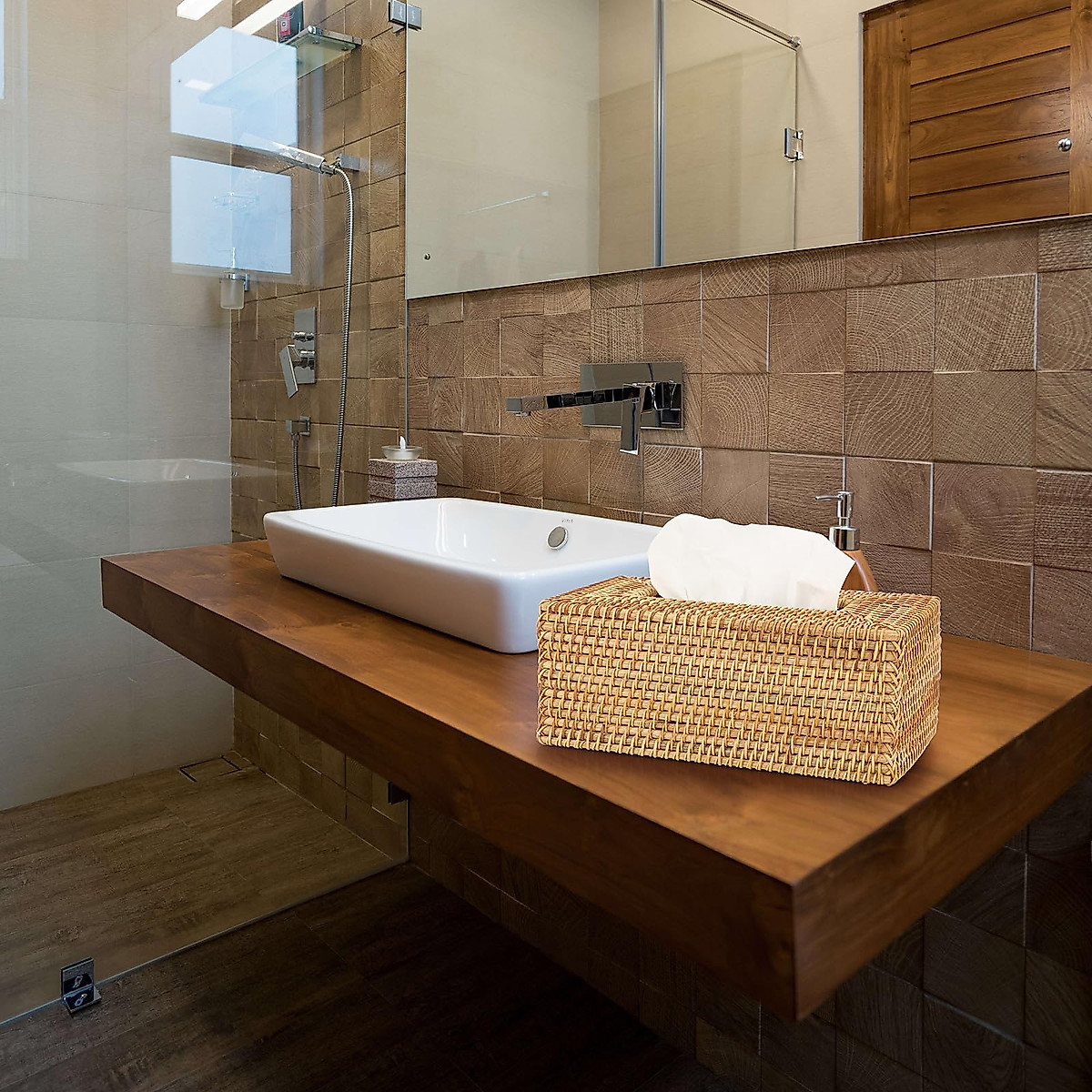 Sumnacon Tissue Box Cover Rectangle Tissue Box Rattan Tissue Box Holder,Wicker Decorative Tissue Holder for Bathroom Toilet Living Room Kitchen Office Table Desk, Yellow