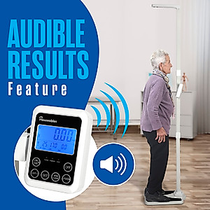 Houseables Medical Scale, Digital, Touchless Sonar Stadiometer, L18" x W14" x H86", White, 440 lbs. Doctor Physician Professional Scales, Weight Limit, Eye Level, Calculate BMI, Body Fat, Height Rod