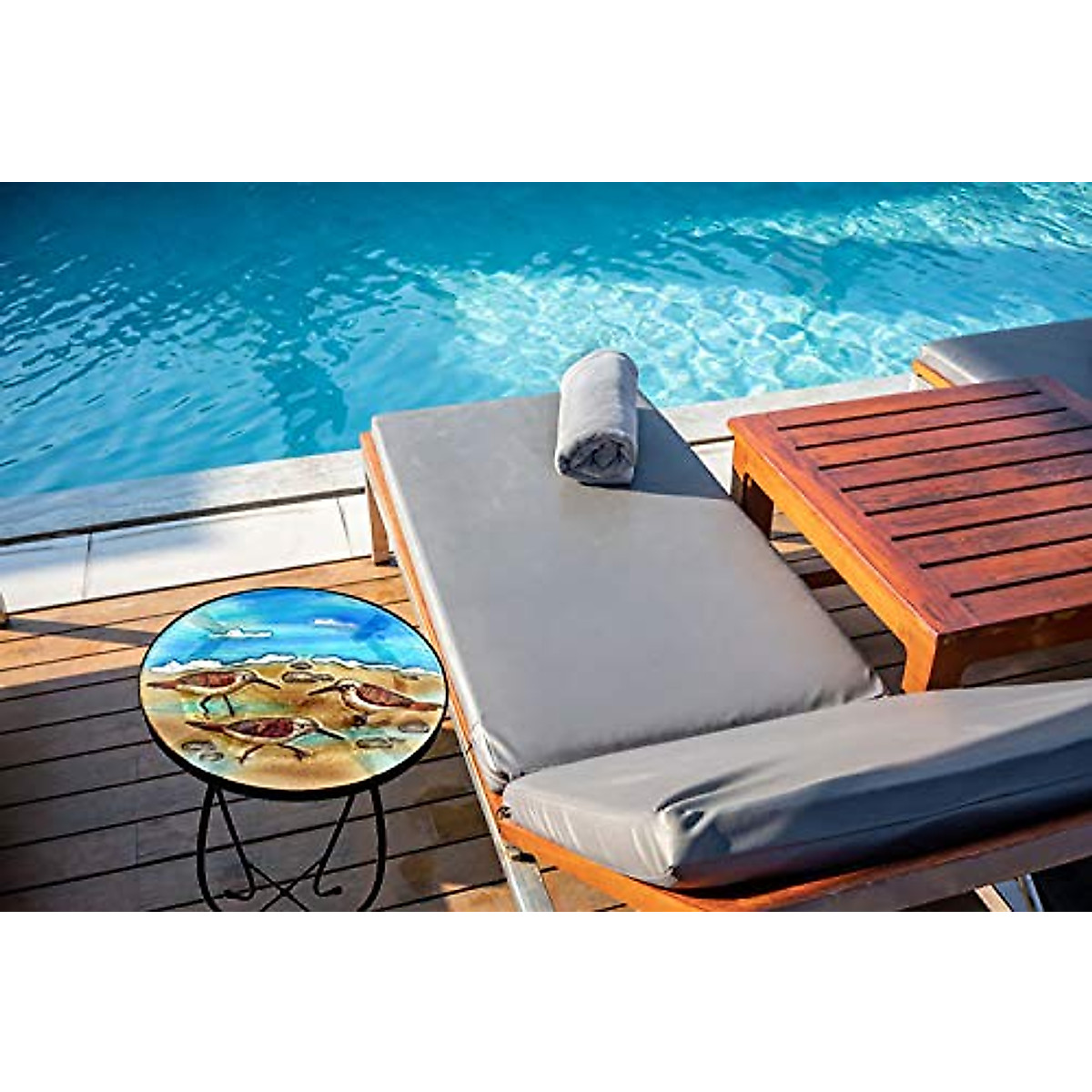 Glass Top Hand Painted Nautical Outdoor Accent Side Round Table (Sandpipper)