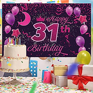Sweet Happy 31th Birthday Backdrop Banner Poster 31 Birthday Party Decorations 31th Birthday Party Supplies 31th Photo Background for Girls,Boys,Women,Men - Pink Purple 72.8 x 43.3 Inch