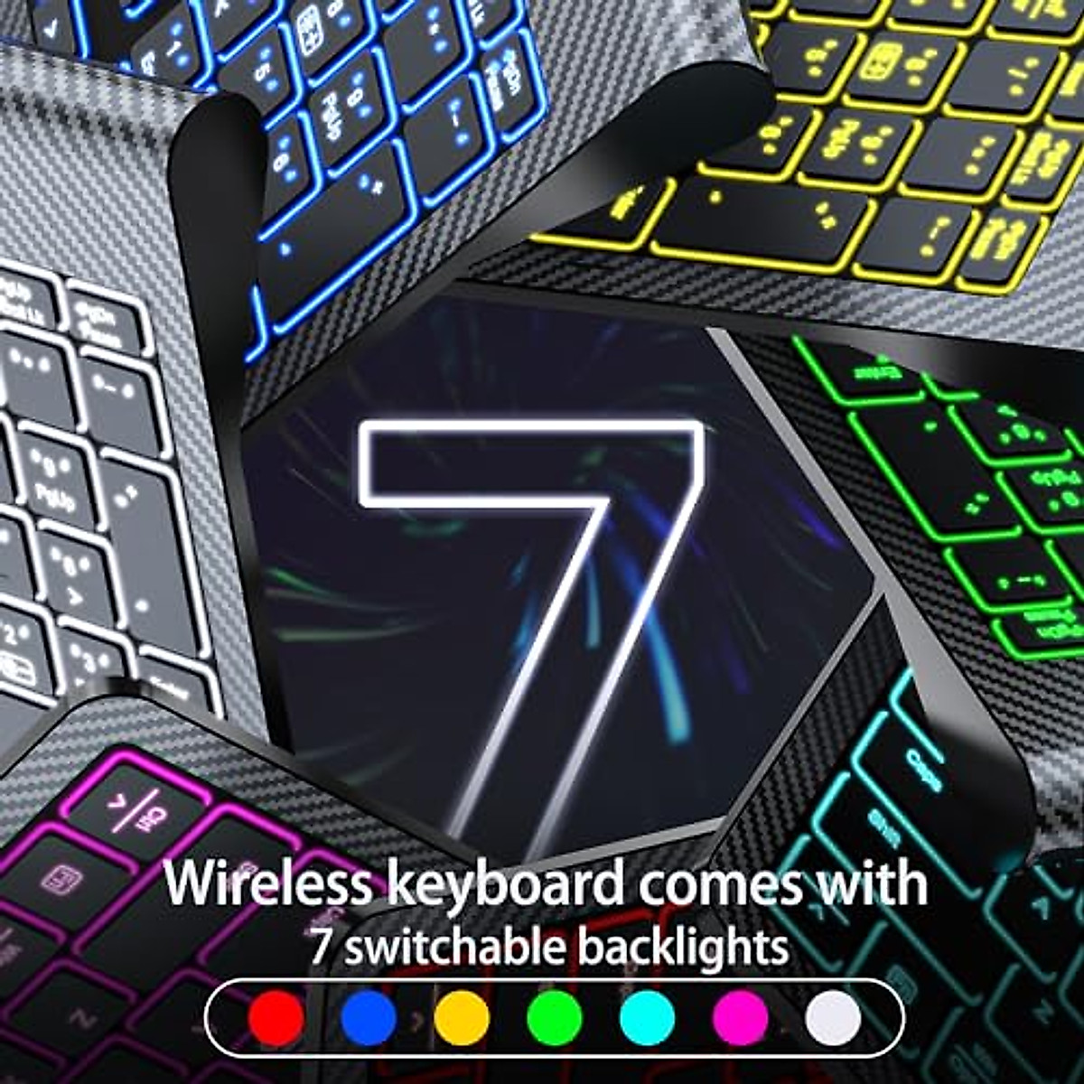 Wireless Keyboard and Mouse, Rechargeable, Adjustable 7 Color Backlight, Ergonomic, Quiet, with Phone Holder, 2.4G Stable Connection Slim Mac Keyboard and Mouse