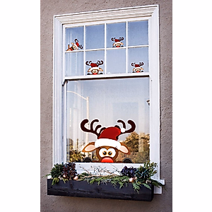 TOARTi Christmas Reindeer Wall Decal,Lovely Christmas Wall Sticker for Kids Room Decoration,Adorable Window Cling Decal,Christmas Home Decals (9 pcs)