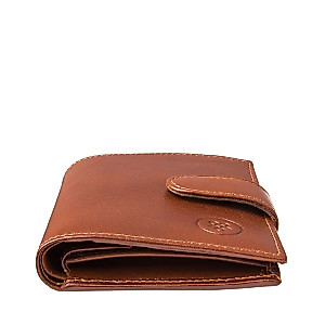 Maxwell Scott - Mens Compact Luxury Leather Mens Small Wallet with Button Fastener - Made in Italy - The Pietre Chestnut Tan