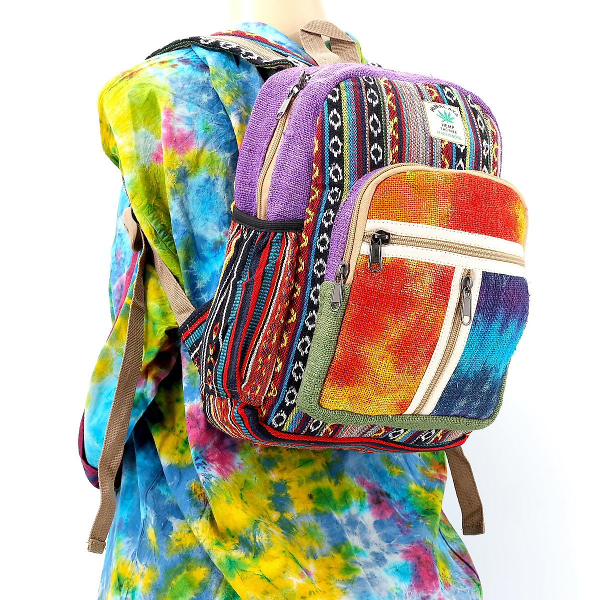 Unique design Himalaya Hemp Tie Dye Hippie Backpack Festival Backpack Hiking Backpack FAIR TRADE Handmade with Love. (PURPLE)
