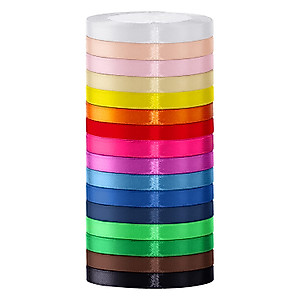 Solid Color Satin Ribbon 3/8 Inch Fabric Ribbons for Crafts Thin Ribbon for Christmas Gift Wrapping 16 Colors 400 Yards Rainbow Ribbon for Hair Bows Flowers Bouquets Wedding Baby Shower Decorations