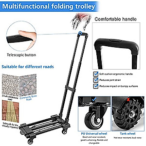 AKOZLIN Folding Hand Truck 360°Rotate 4 Wheels 200lbs Heavy Duty Capacity Utility Cart Adjustable Handle Portable Compact Trolley Dolly for Personal,Luggage,Travel,Office Use