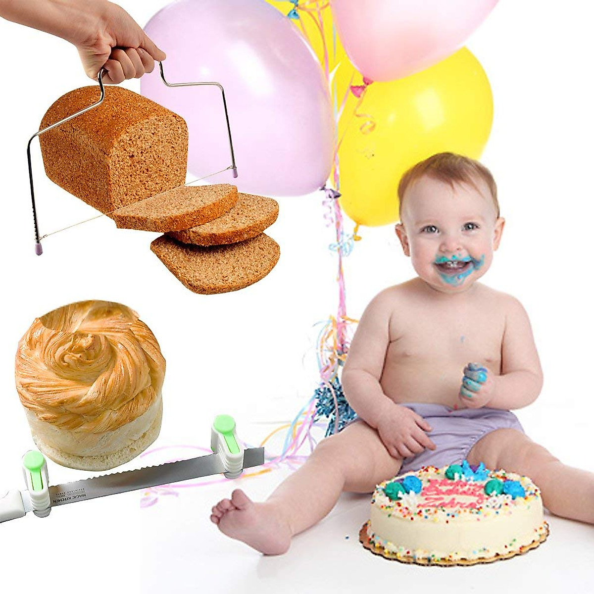 Hofumix Cake Cutter Slicer Leveler Cake Layer Cutter Adjustable Baking Kits 2-Wire Layer DIY Cake Knives Fixator Tools Bread Slice Cut Guide Stratification Auxiliary Kitchen Accessoires 3 Pack