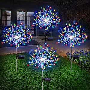 Solar Garden Lights, Firework Lights Outdoor 4 Pack 120 LED Solar Waterproof Decorative Starburst Lights Landscape Lamp 12 Hours Working Time, Decor for Courtyard Garden Christmas Party (Colorful)