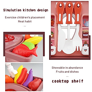 Kitchen Toys Imitated Chef Light Music Pretend Cooking Food Play Set Children Girl Toy Gift Fun Game Toy Kitchen Sink with Running Water and Electronic Induction Stove (blue kitchen and more food)