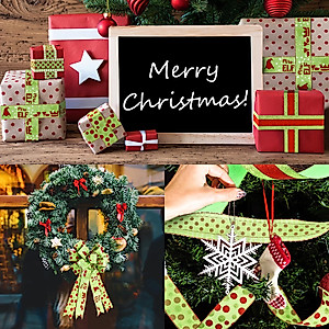 Lyrow 40 Yards Christmas Glitter Wired Edge Ribbon Xmas 2.5 Inch Polka Dot Green Red Elf Hat Craft Ribbon Burlap Decorative Ribbon for Christmas Tree Wreath Wrapping DIY Craft Gifts