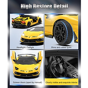 AEROQUEST Lamborghini Remote Control Car, 1:14 Scale Lamborghini SVJ Toy Car Officially Licensed 15 KM/H RC Cars with LED Light, 2.4Ghz Model Car for Boys,Girls,Teens and Adults Birthday Gift, Yellow