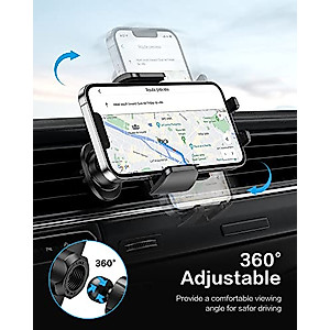 OMOTON Car Phone Holder Mount for Car Air Vent [Metal Clip], Cell Phone Holder Car Hands Free Cradle in Automobile, 360° Adjustable Cellphone Vent Clamp Fit for iPhone 14 13, All Smartphones, Black